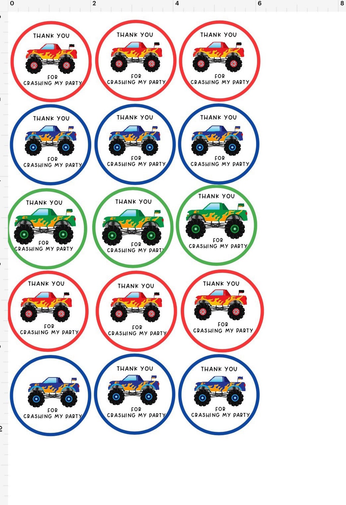 Birthday Thank You Stickers, Monster Truck Stickers, Monster Truck ...