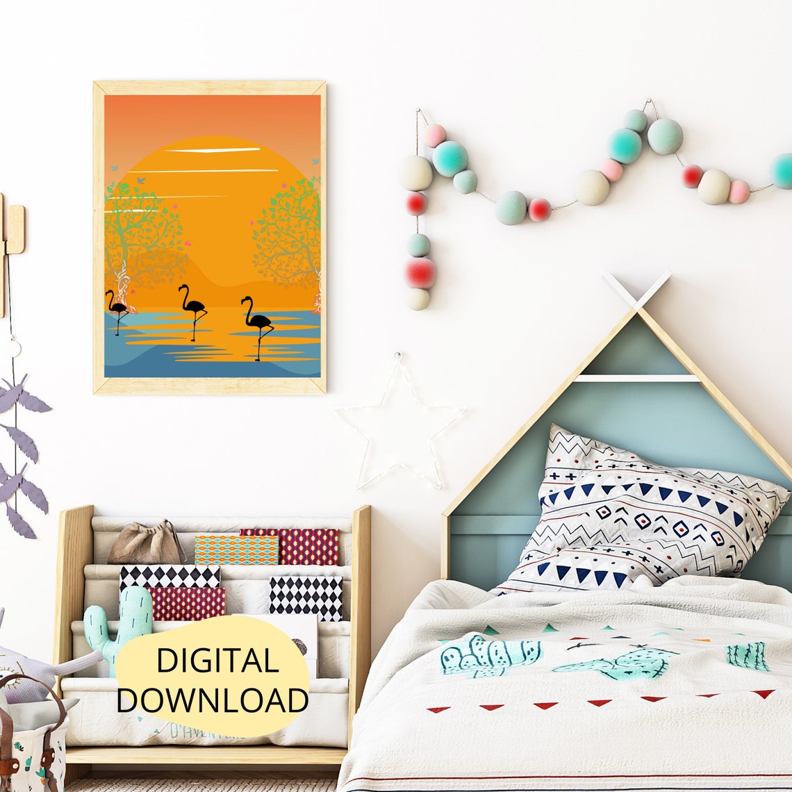 Downloadable Print, Home Art, Magnificent Sunset View With Flamingos ...