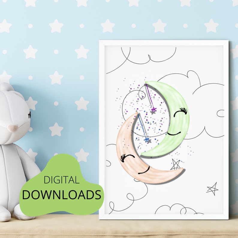 Starry Night Moon Design Downloadable Print Home Art Prints - Etsy