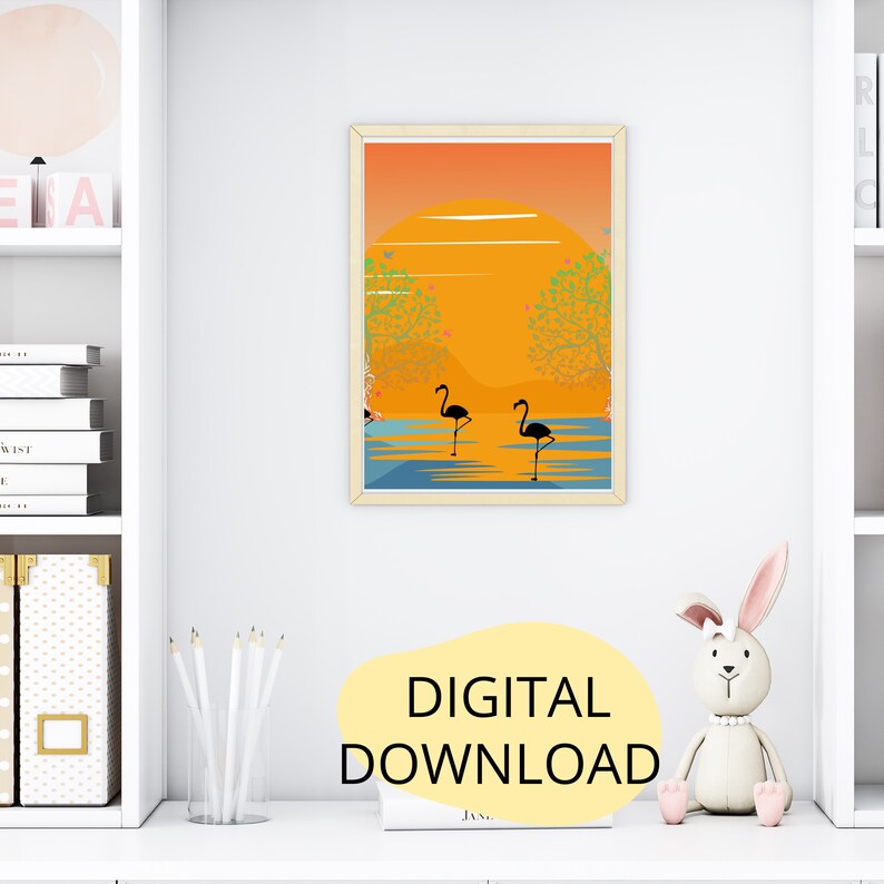 Downloadable Print, Home Art, Magnificent Sunset View With Flamingos ...