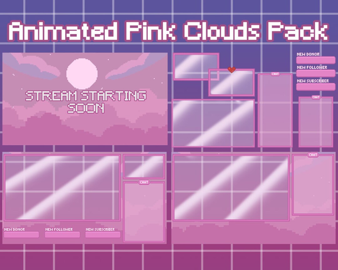 ANIMATED Pink Clouds Aesthetic Streamer Twitch Overlay | Streamer | OBS ...