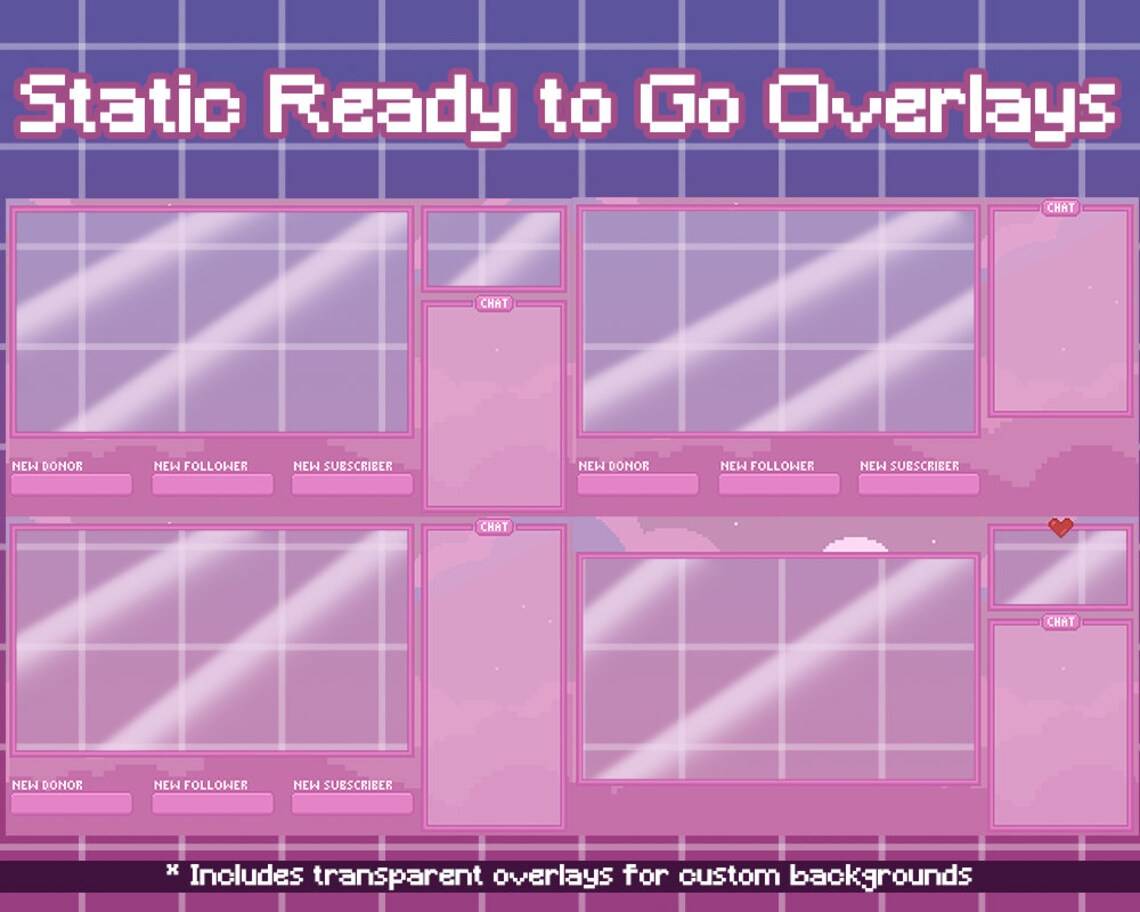 ANIMATED Pink Clouds Aesthetic Streamer Twitch Overlay Streamer OBS ...