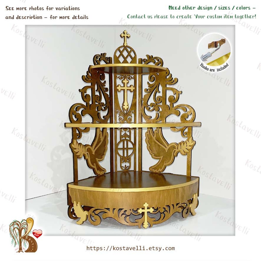 Wooden Corner Shelf Icons Christian Desk Altar Wall Orthodox Prayer ...