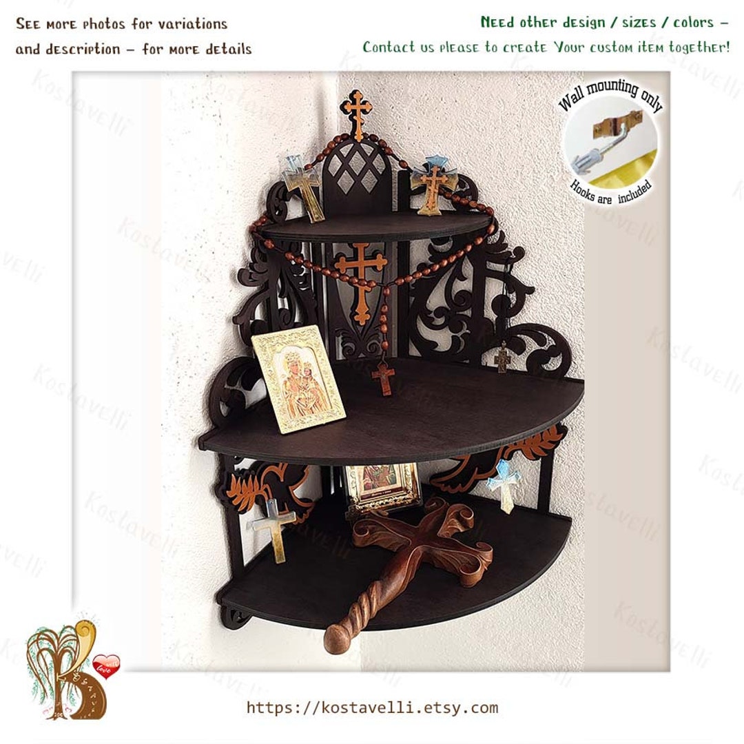 Corner Shelf Wooden Prayer Altar Custom Home Area Office Wall Decor ...