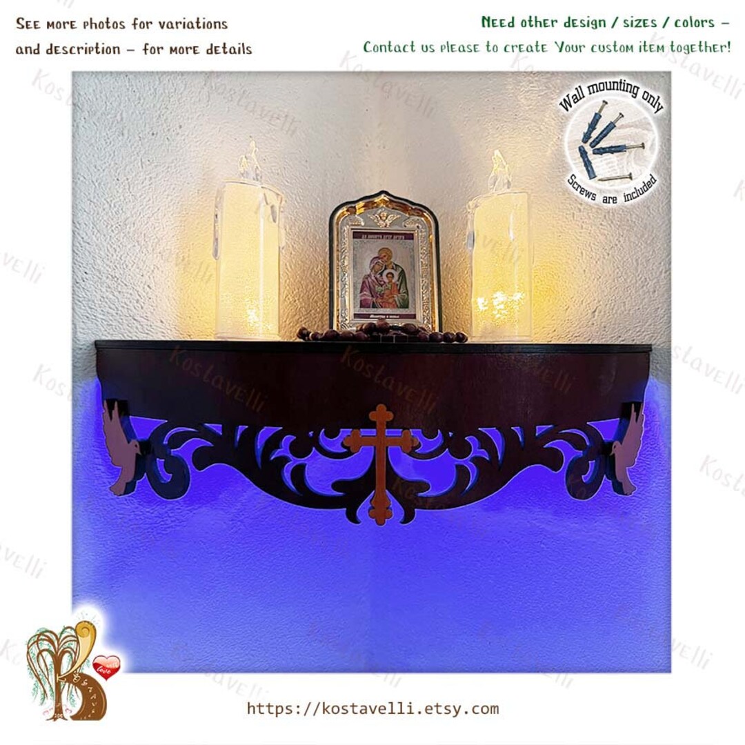 Corner Shelf LED Light Catholic Christian Orthodox Walnut Display ...