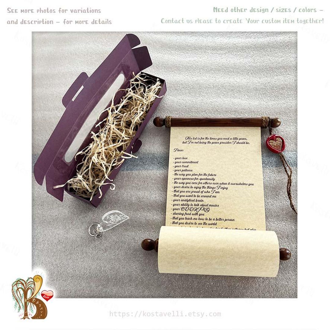 Custom Paper Scroll Wedding Vows Him Her Love Letter Card Wood Rods ...