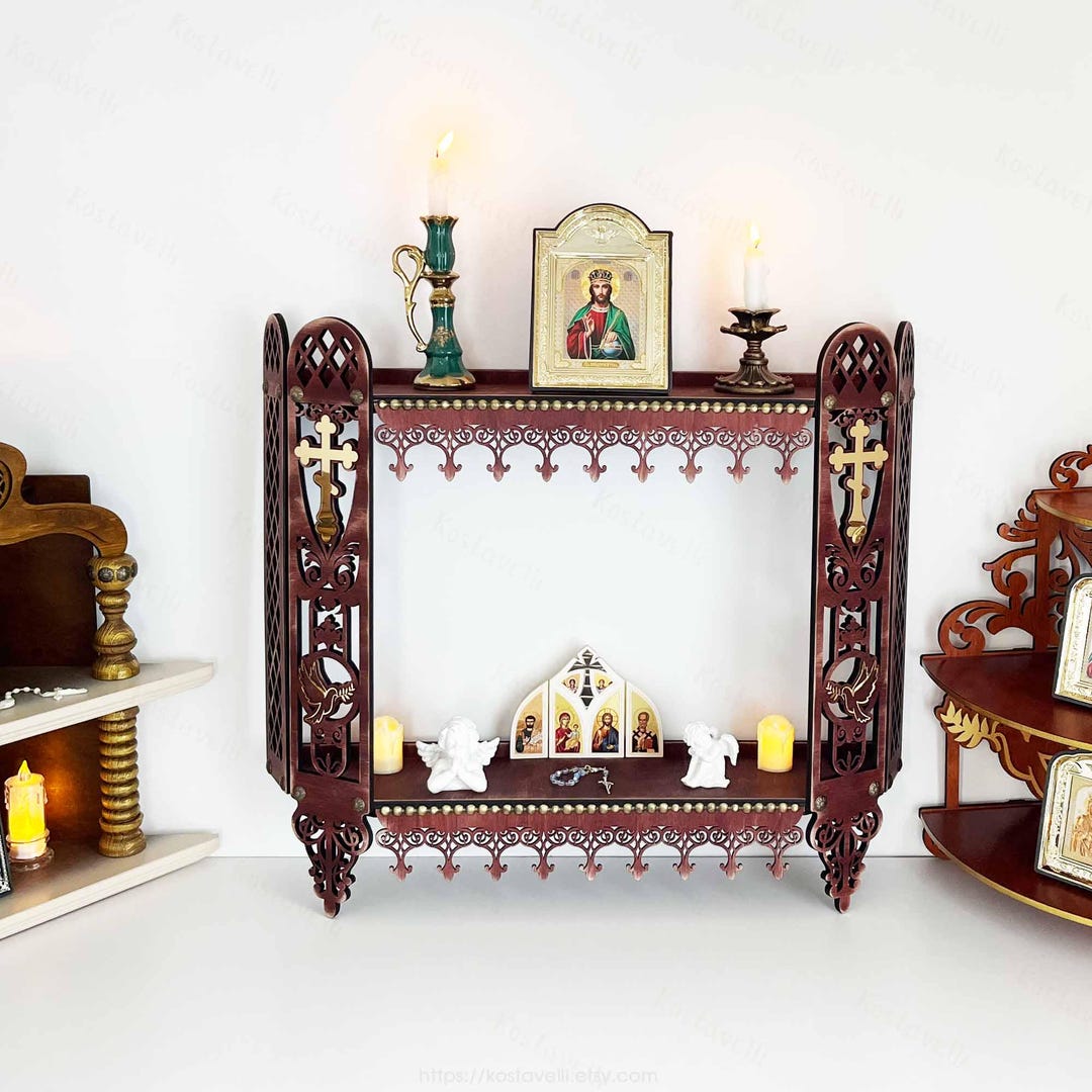 Wooden Iconostasis Shelf: Christian Home Altar, Orthodox Catholic Icon ...