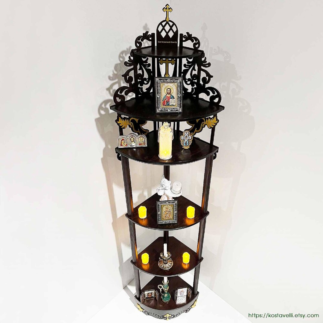 Corner Icon Shelf Rack: Wooden Christian Altar, Orthodox Catholic ...
