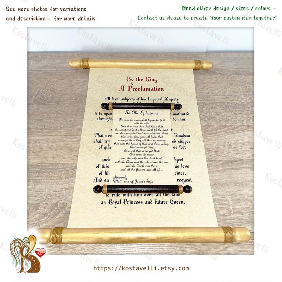 Custom Paper Scroll Wooden Rod Rolled Wedding Vows Him Her Love Letter ...