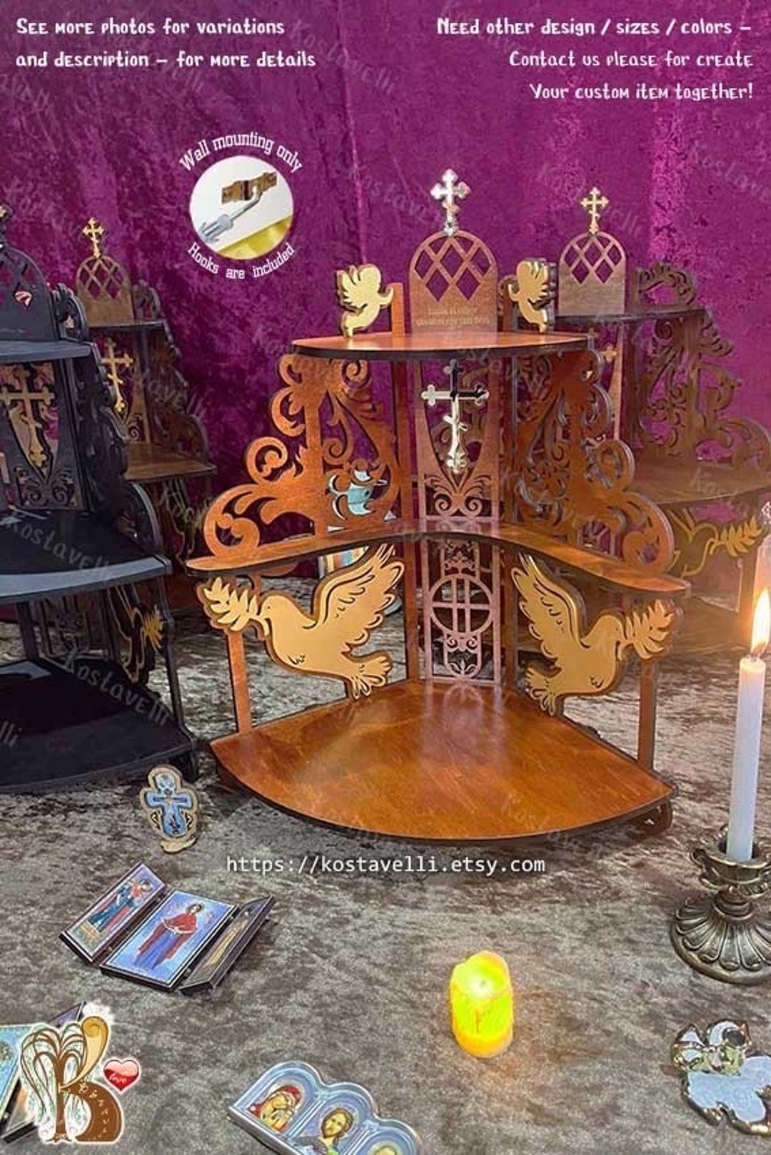 Wooden Corner Shelf Icons Catholic Home Altar, Christian Prayer Altar ...