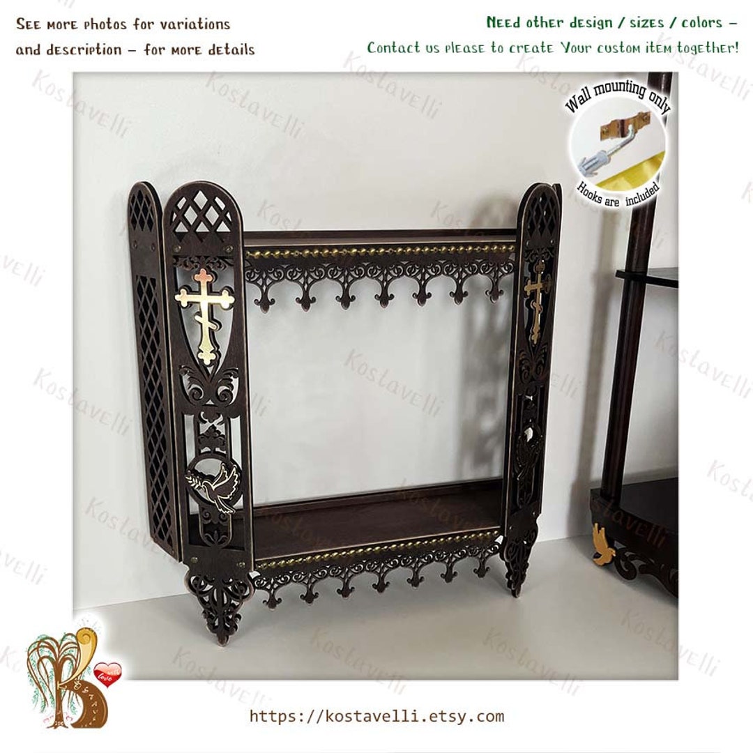 Wooden Wall Altar 2 Shelves Display Christian Catholic Orthodox Home ...