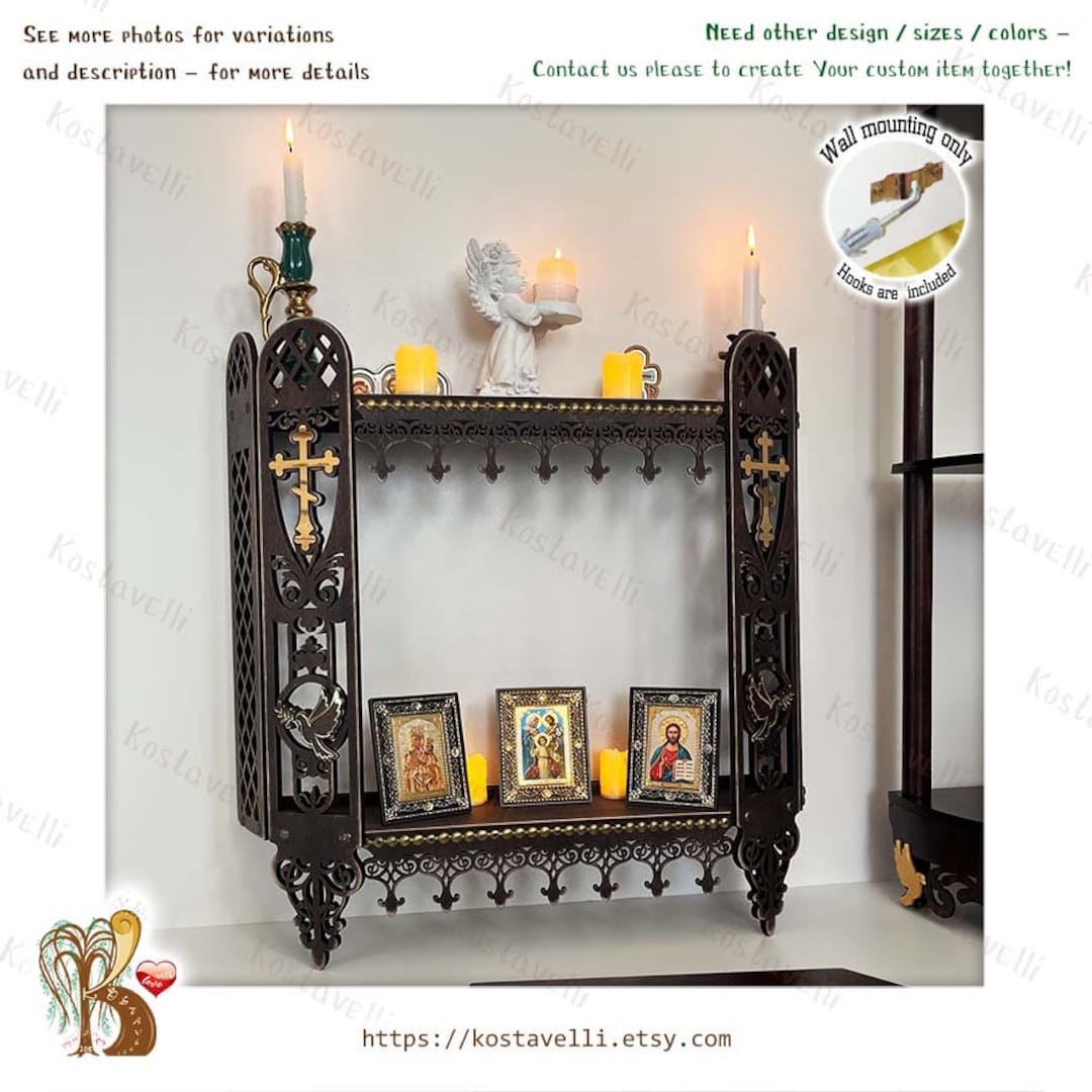 2 Shelves Display Iconostasis Wooden Wall Altar Christian Catholic ...