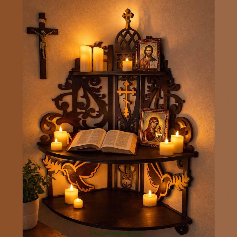 3-tier Wooden Orthodox Prayer Corner Shelf – Christian Icon Display ...