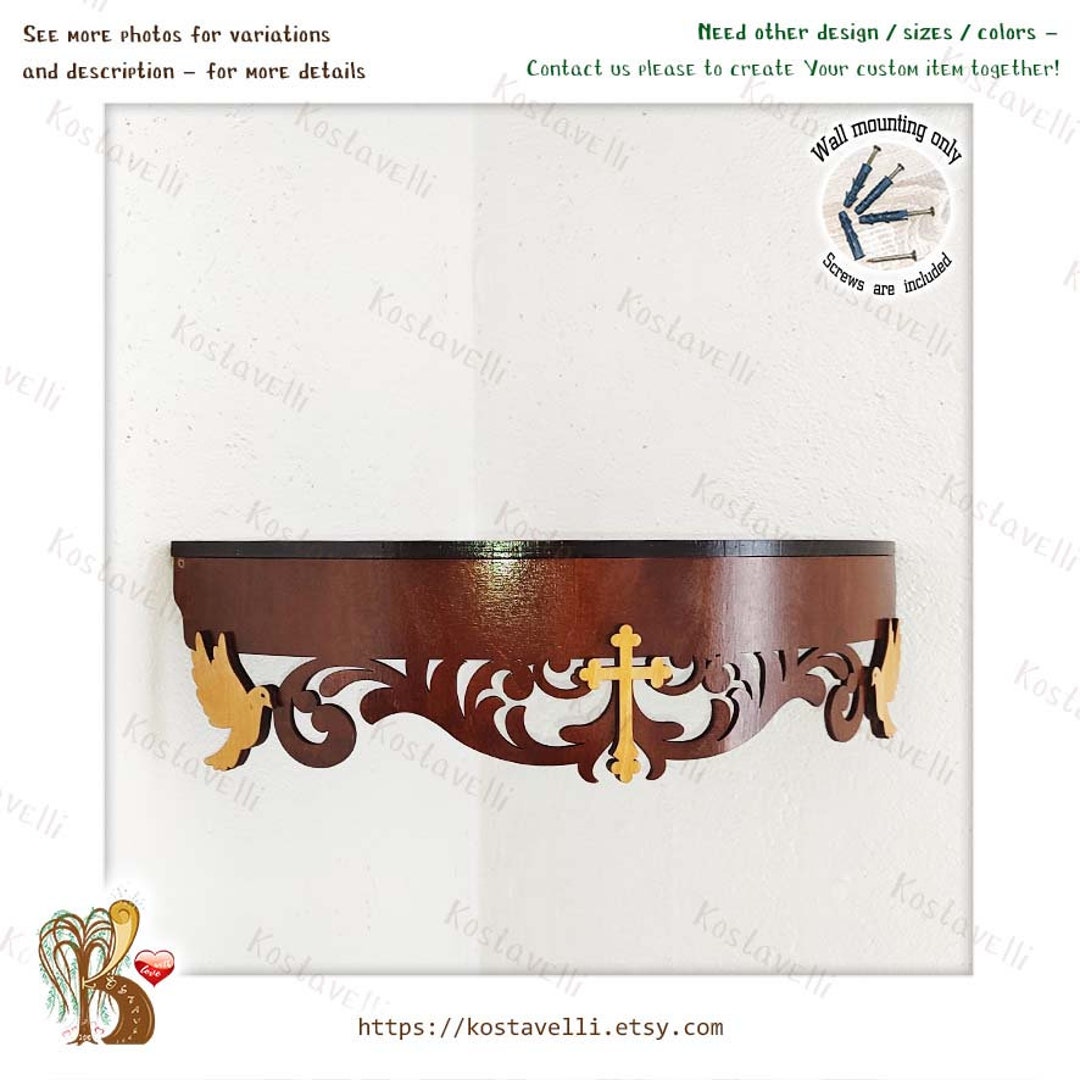 Walnut Corner Display Wooden Float Shelf Catholic Christian Orthodox ...