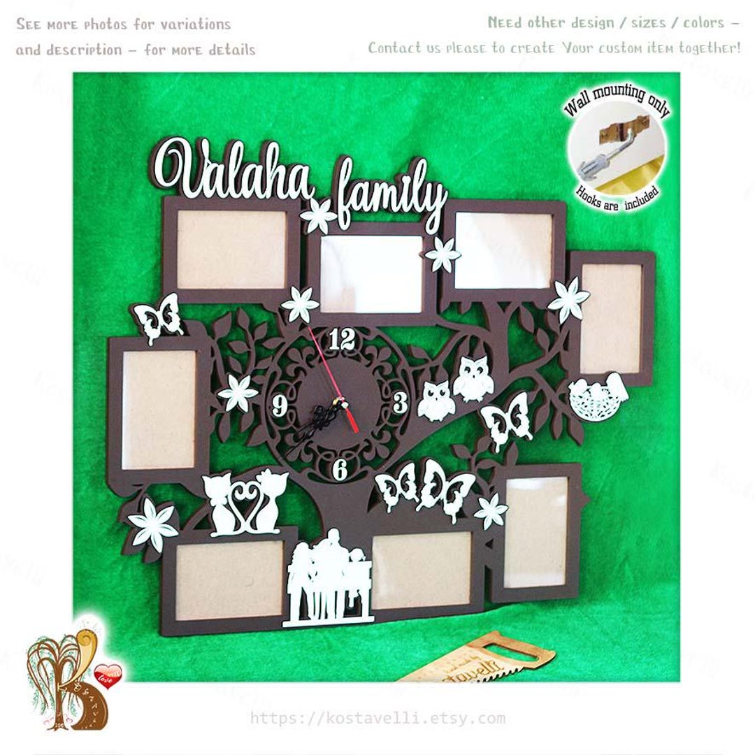 Custom Wood Family Photo Clock – Personalized Wall Clock With Name ...