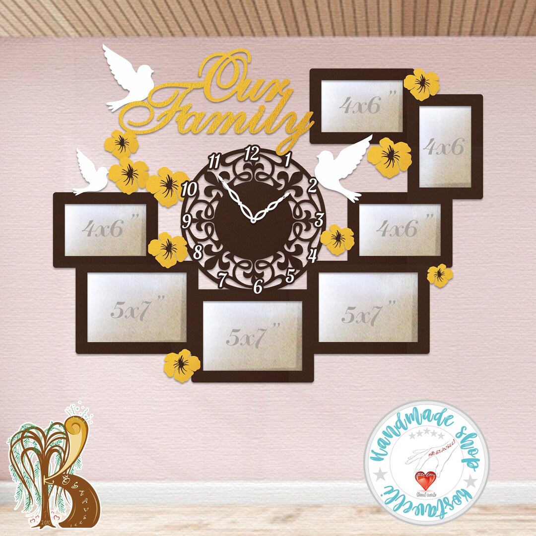 Wood Clock Picture Collage Photo Frame Our Family Collage - Etsy
