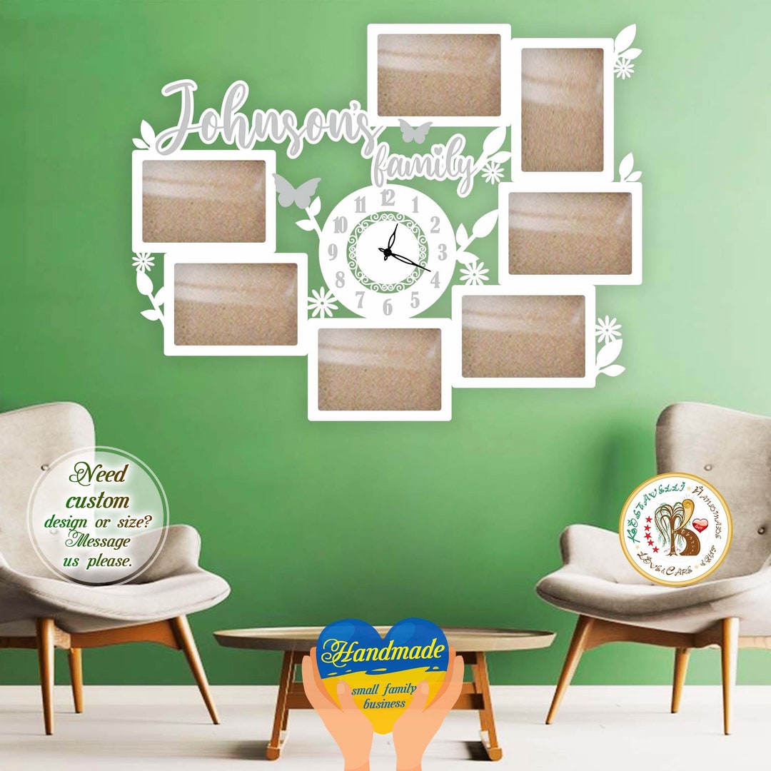 Wall Clock Photo Frame Picture Collage Wood Family Photo Frame - Etsy