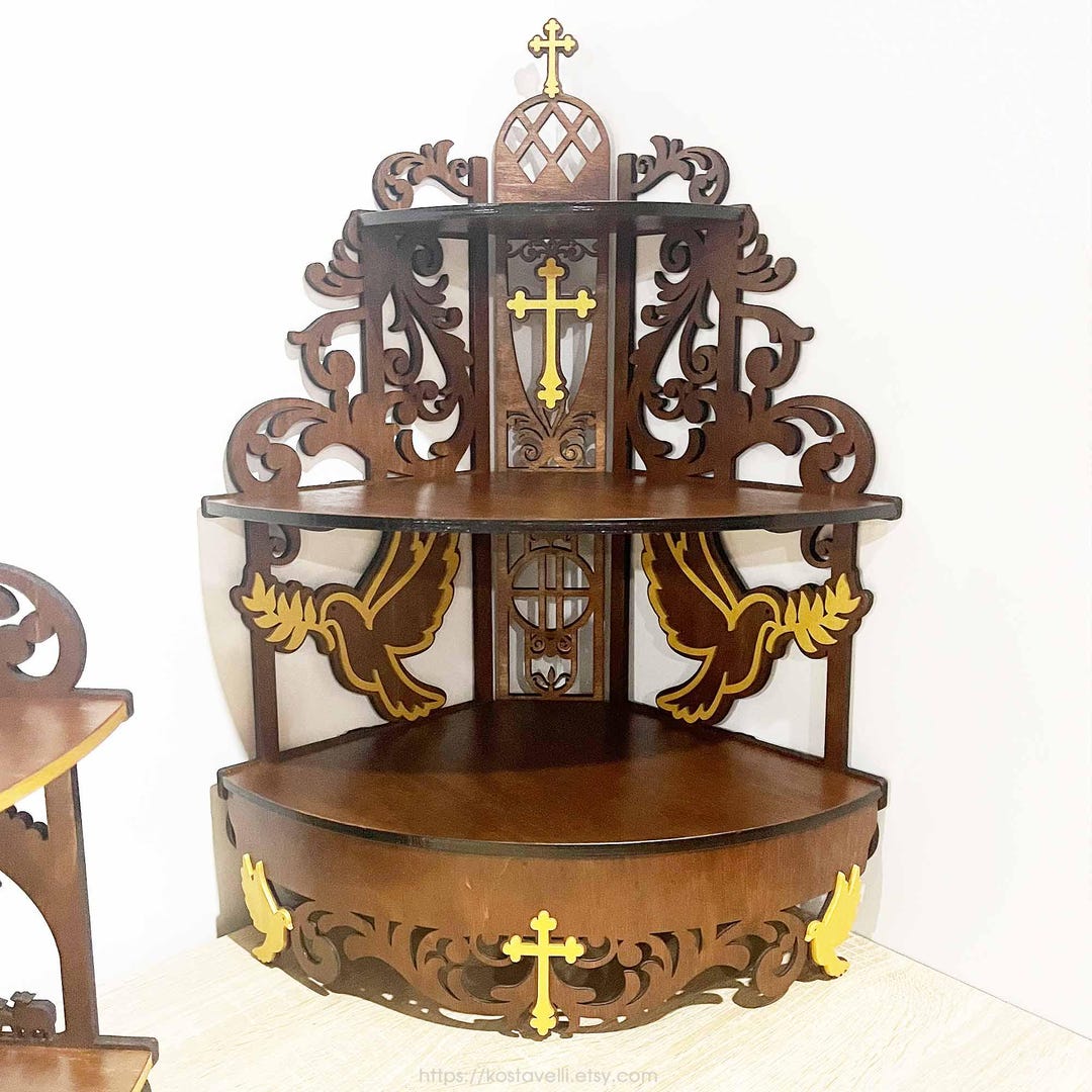 Wooden Corner Altar Shelf: Christian Home Shrine, Catholic Prayer Area ...