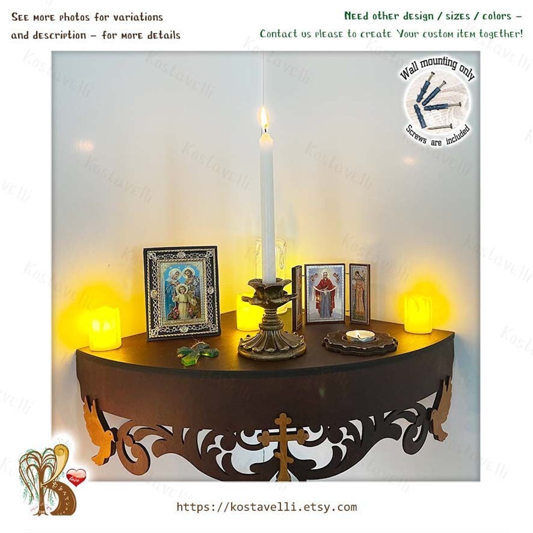Wooden Corner Display Shelf – Floating Religious Altar for Catholic ...