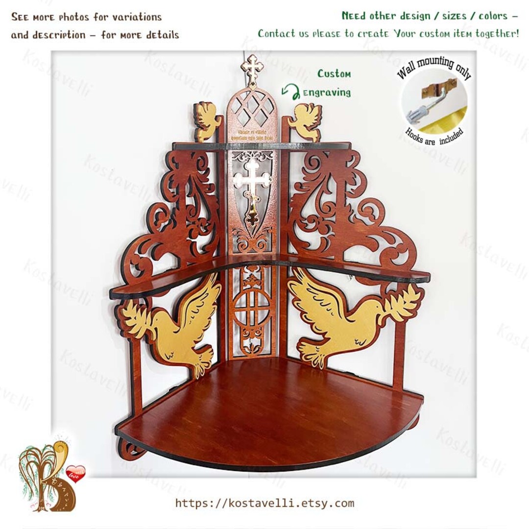 Wooden Corner Shelf LED Light Catholic Home Altar Icons Christian ...