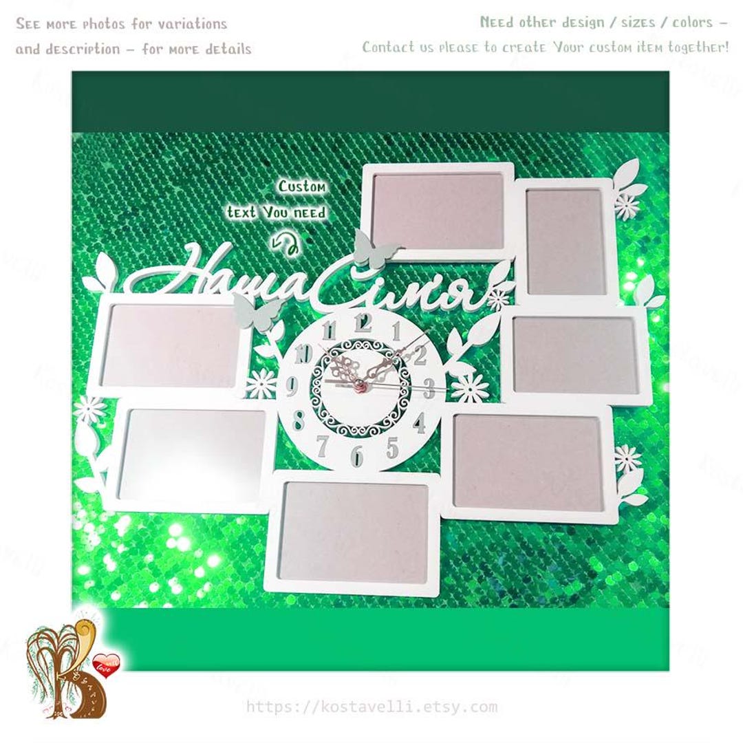Photo Clock Frames Family Collage Wooden Clocks Wall Picture Family ...