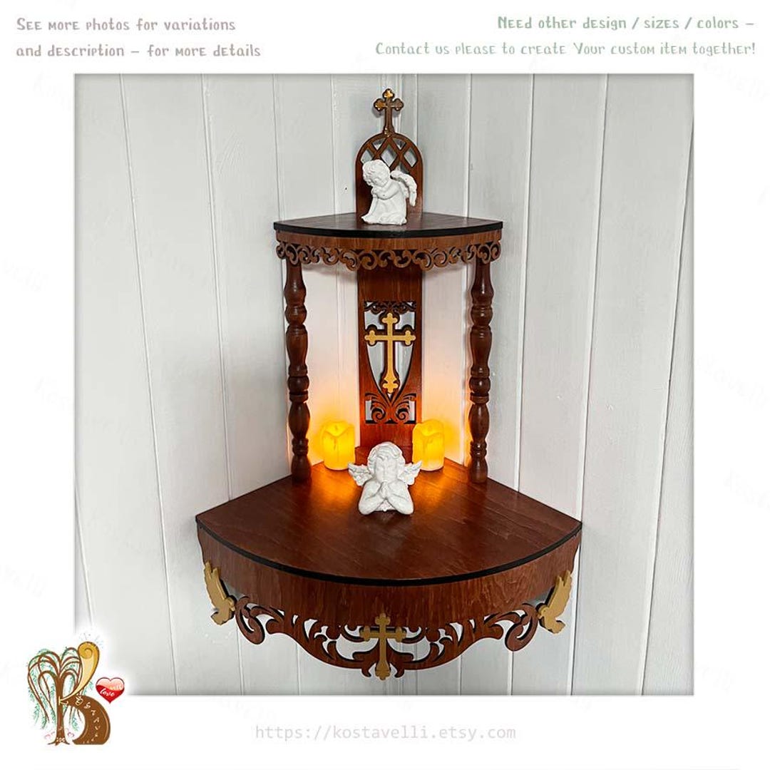 Corner Altar Shelf Wooden Display Christian Catholic Orthodox Home ...