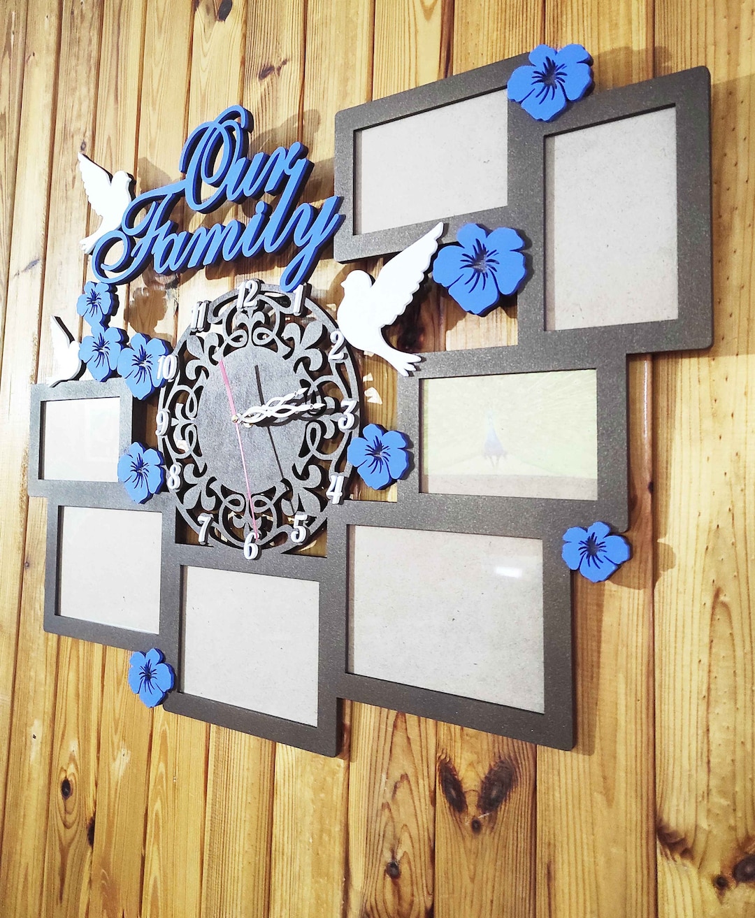 Photo frames collage Clock Family wall picture collage Custom wooden ...