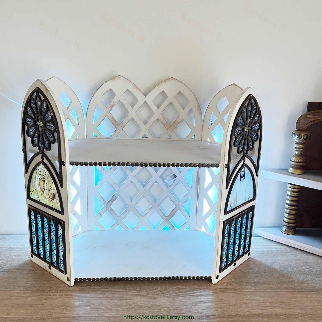 Shabby Wooden Altar Shelf: 2-tier Stained Acrylic Glass Prayer Stand - Etsy