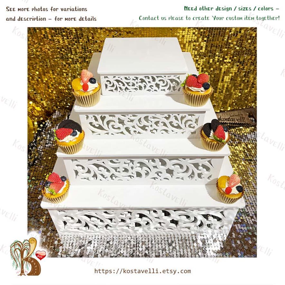 Wood Cupcake Stand Cake Display Square, Cake Stands White Sweet Bar ...