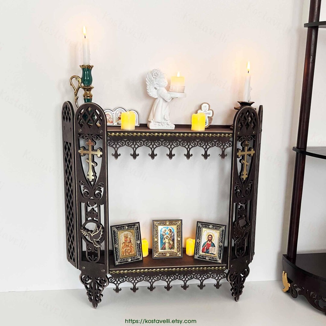 Handcrafted Wooden Iconostasis Shelf: Christian Home Altar, Orthodox ...