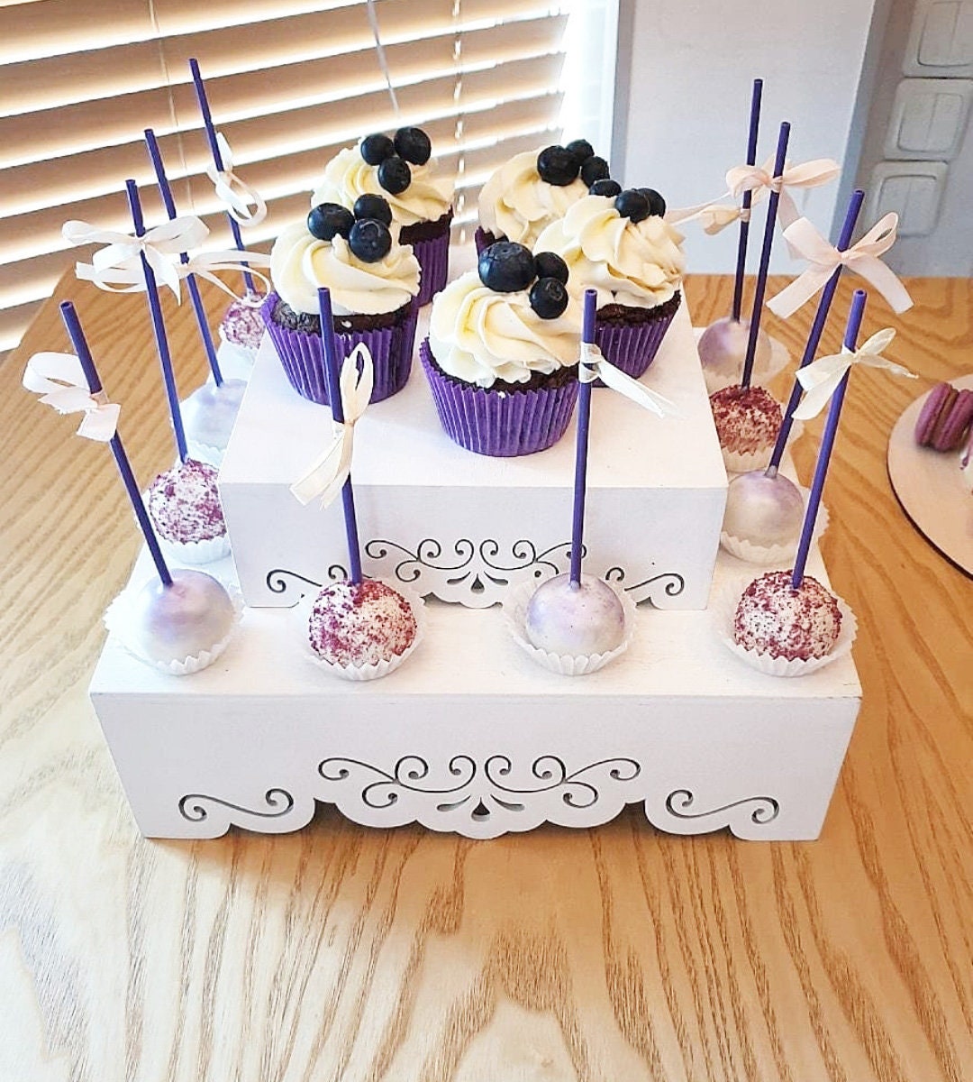 Cupcake Stand Square Wood Cake Stand White Wooden Dessert - Etsy