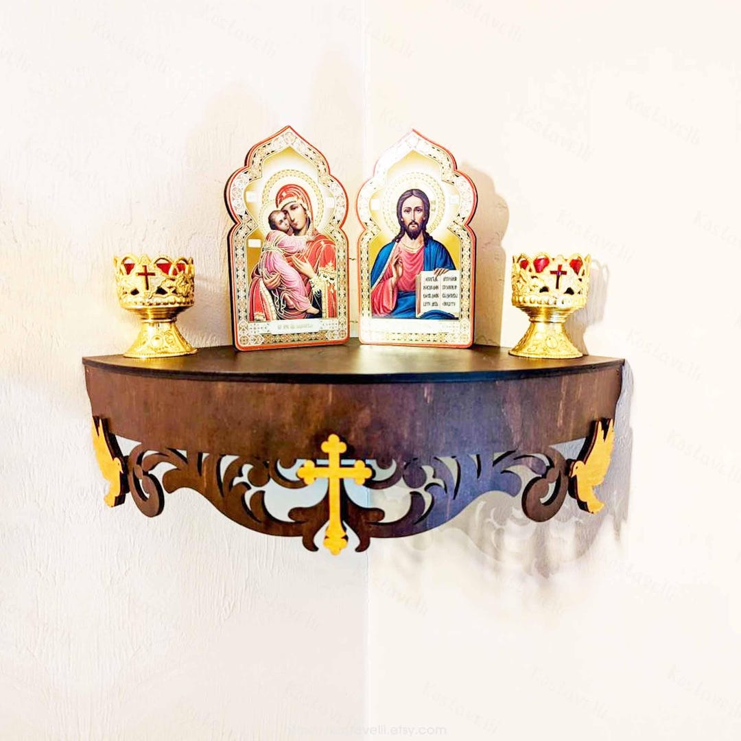 Wooden Corner Shelf Home Altar: Christian Orthodox Religious Decor ...