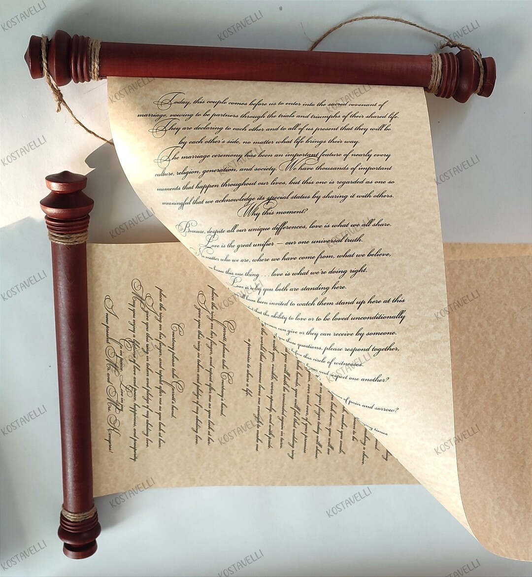 Customized Rolled Scrolls on Wooden Rods Wedding Vows for Him for Her ...