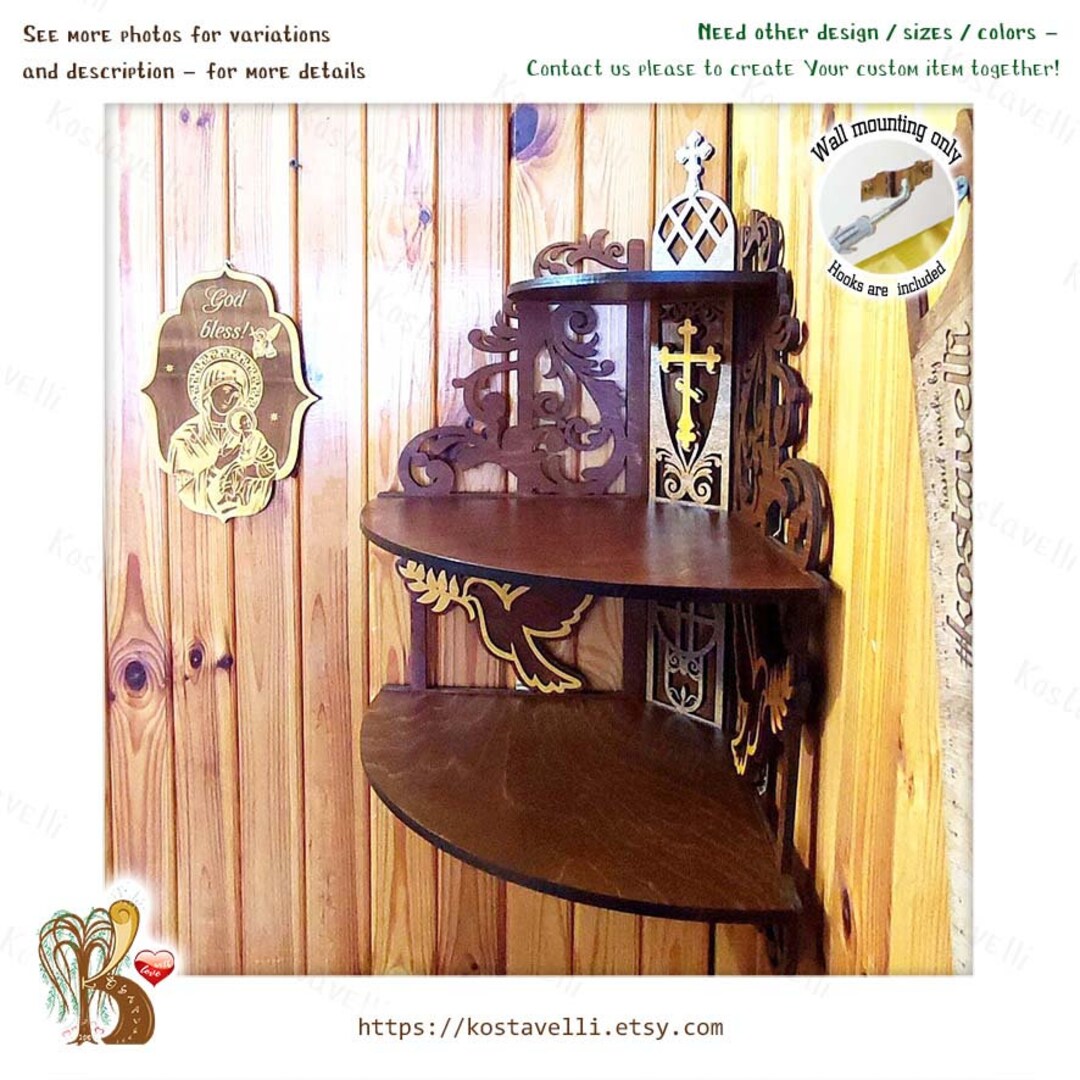 Wooden Corner Shelf for Icons Catholic Home Altar, Christian Home Altar ...