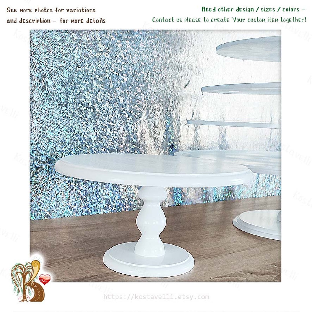 Wooden Cake Stand Wedding Cake Pedestal on Base White Cake Plate ...