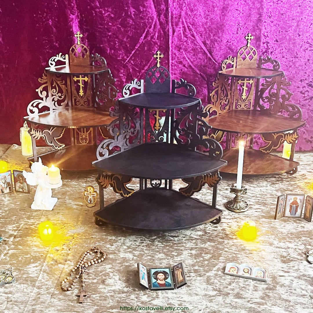Handcrafted Wooden Corner Shelf for Icons: Catholic & Orthodox Home ...