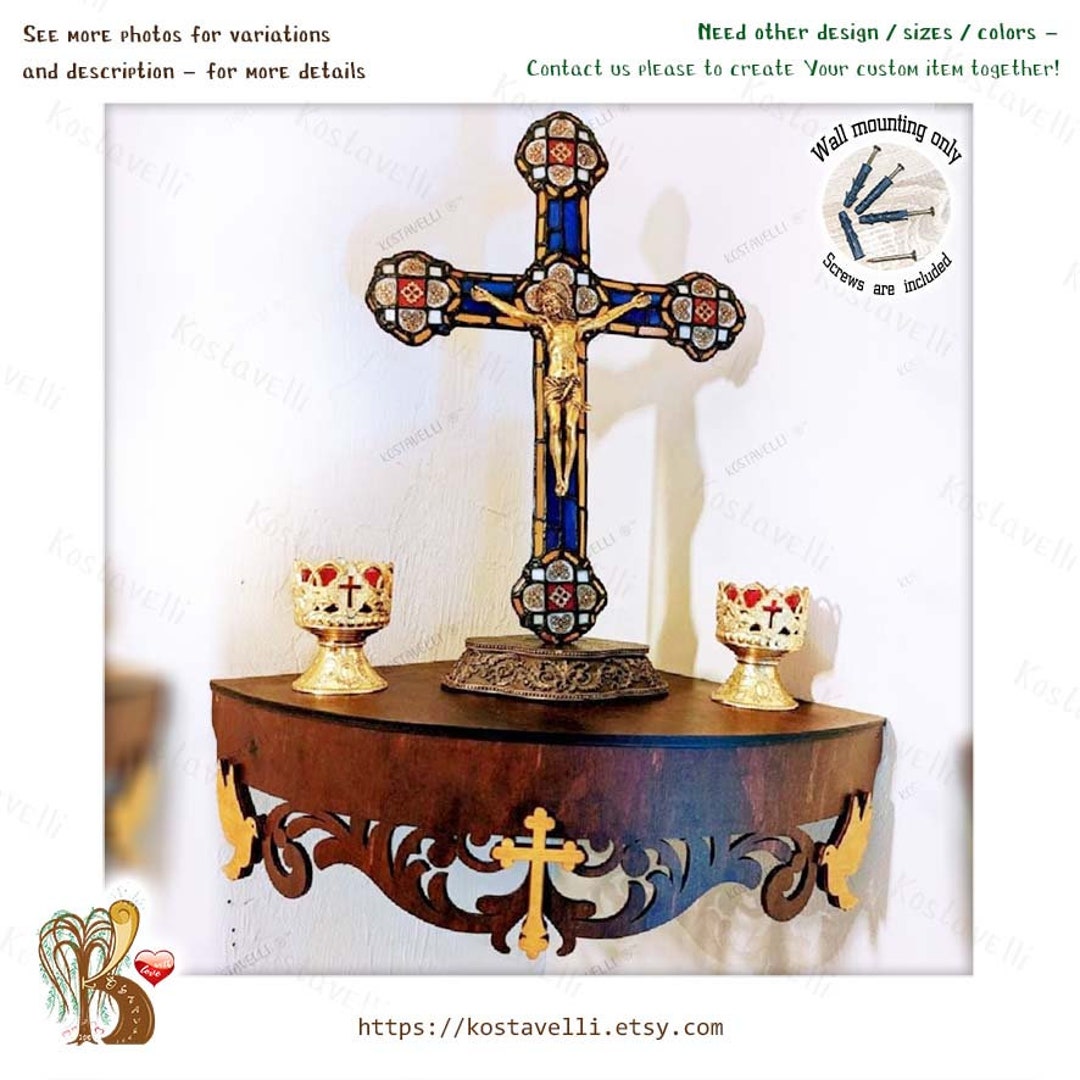 Wooden Shelf Catholic Christian Orthodox Walnut Corner Display Prayer ...