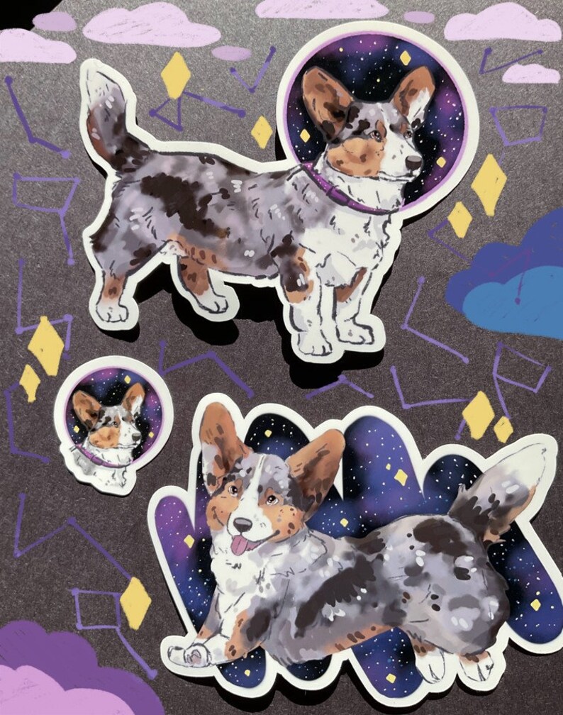 Blue Merle Space Corgi Stickers Pack VINYL - Etsy