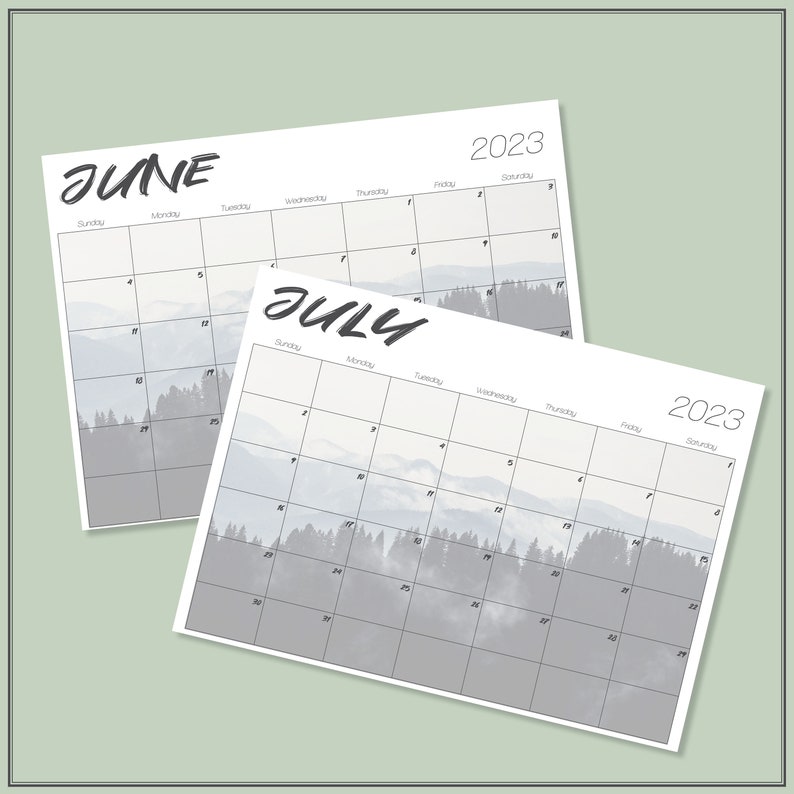 Printable Digital Calendar 2023 Download PDF Misty Forest - Etsy