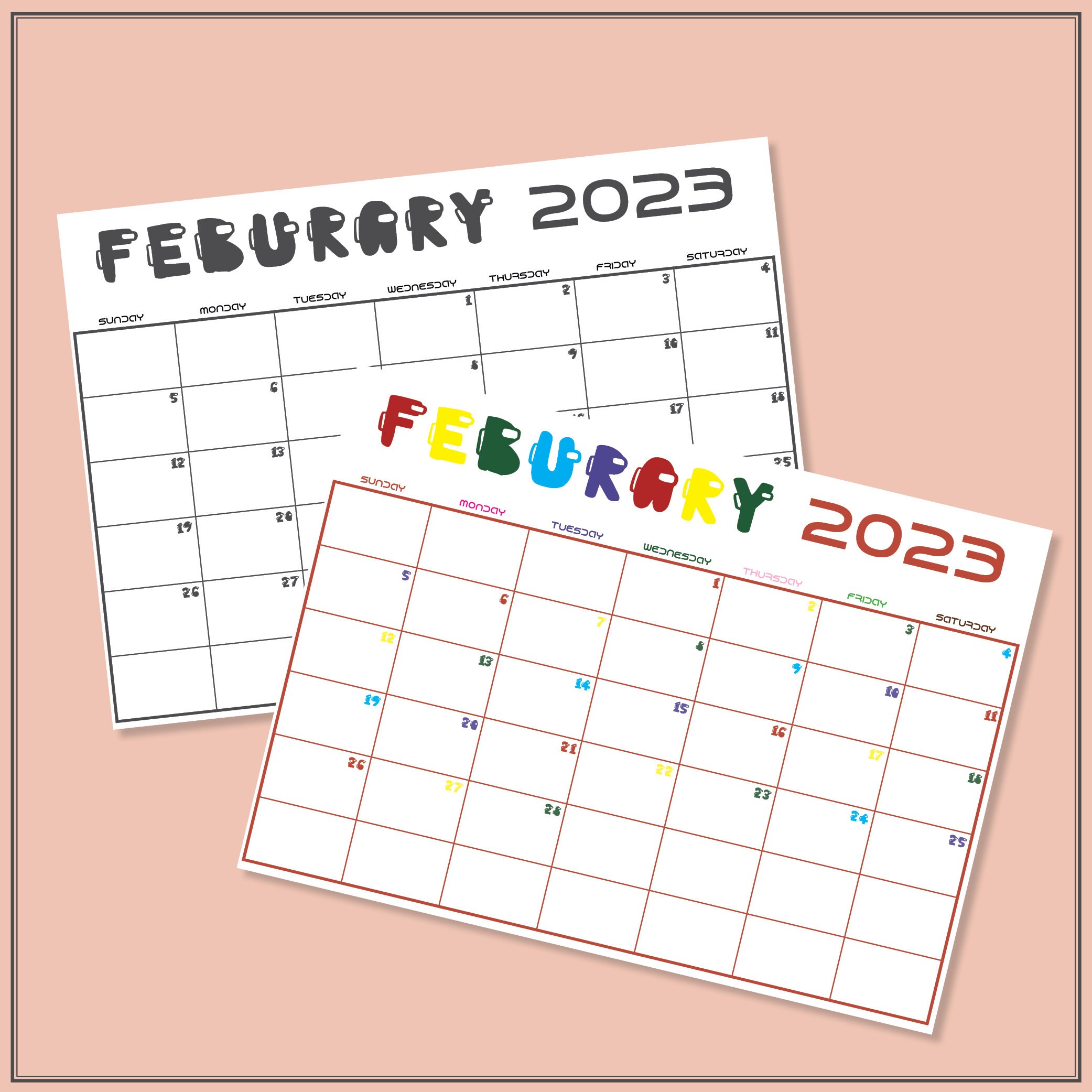 Printable Digital Calendar 2023 Download PDF Among Us for Kids & Back ...