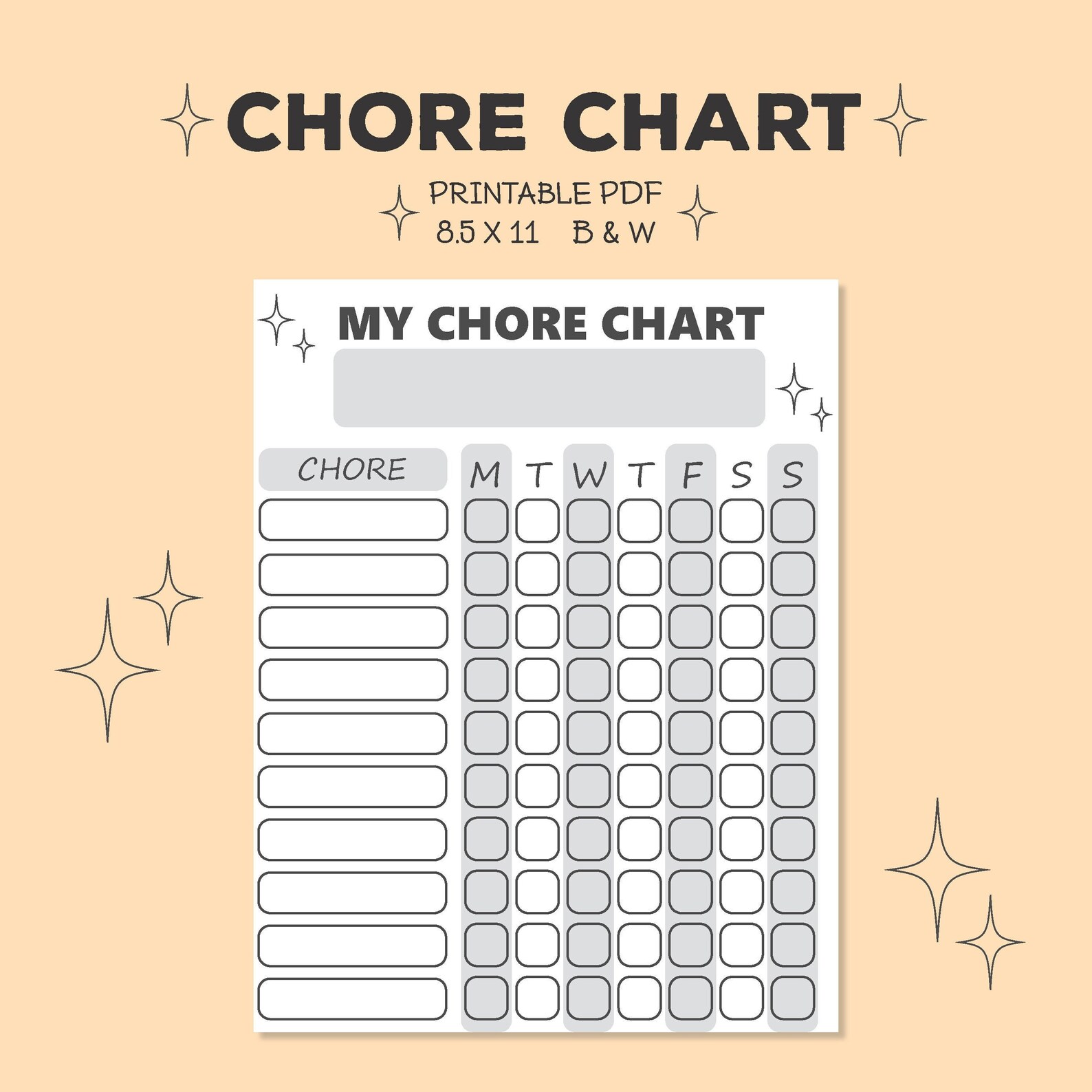 Printable Chore Chart Downloadable for Kids - Etsy
