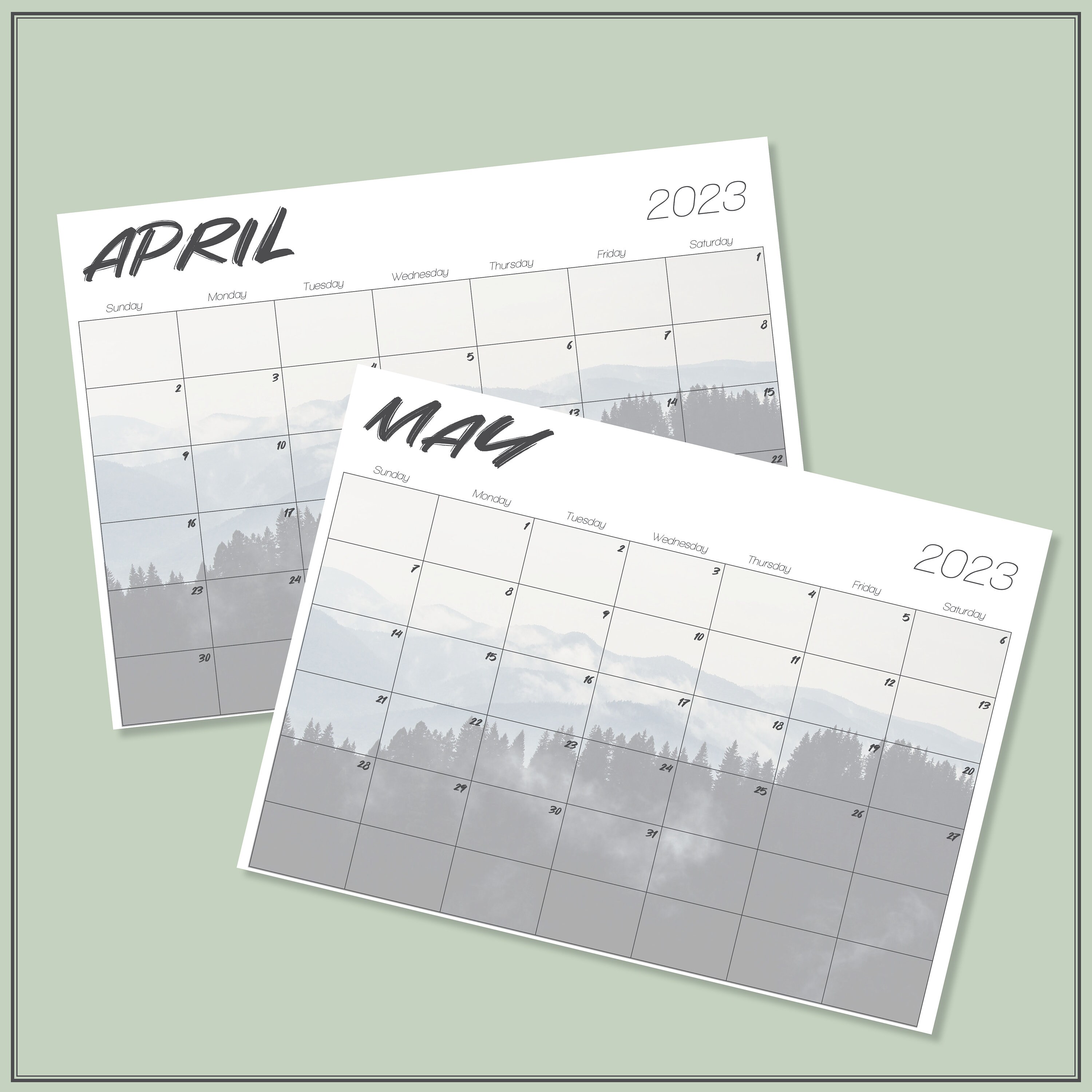 Printable Digital Calendar 2023 Download PDF Misty Forest - Etsy