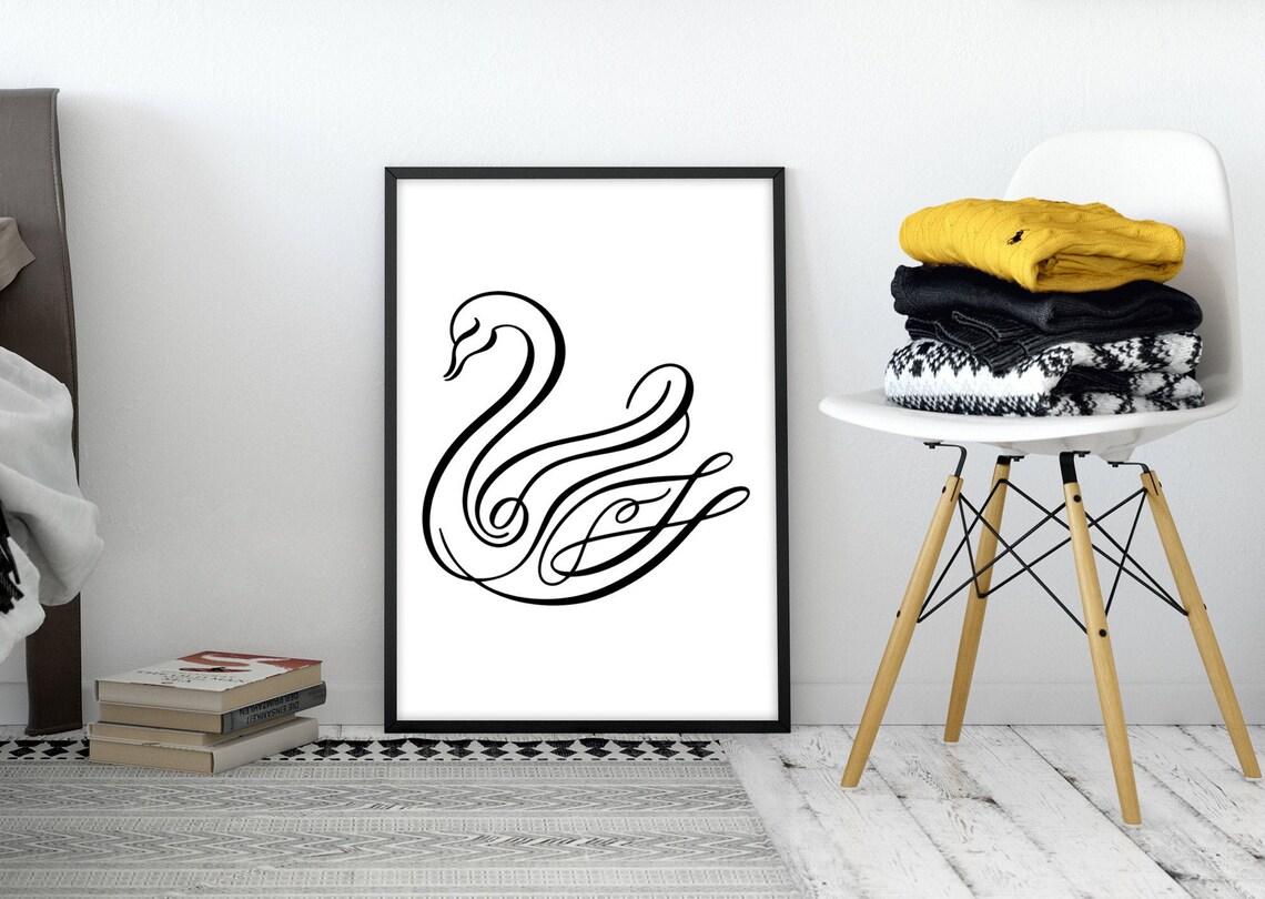 Swan Line Art Print Animal Single Line Drawing - Etsy