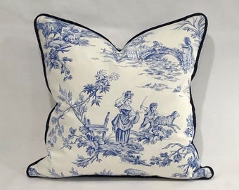 French Blue Toile Lumbar Pillow Cover With Optional Tassel Trim - Etsy
