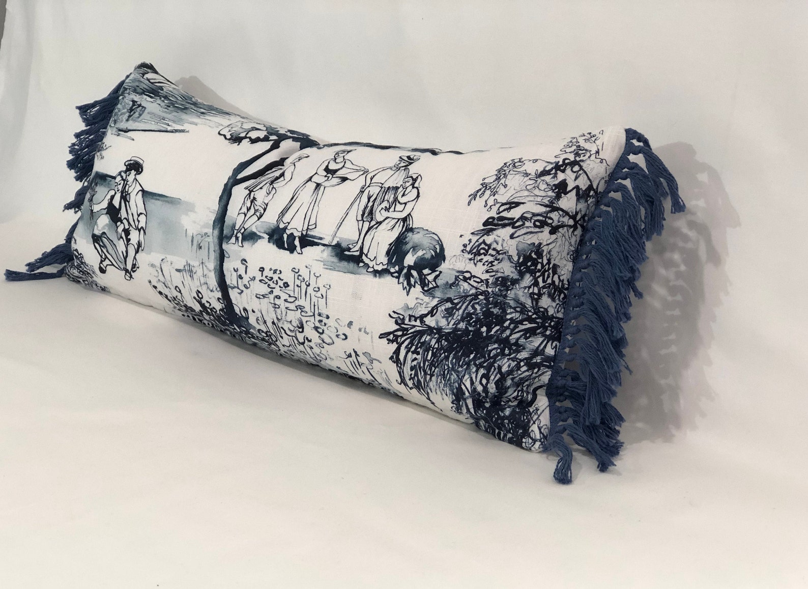 Navy Blue and White Watercolor Toile Pillow Cover - Etsy