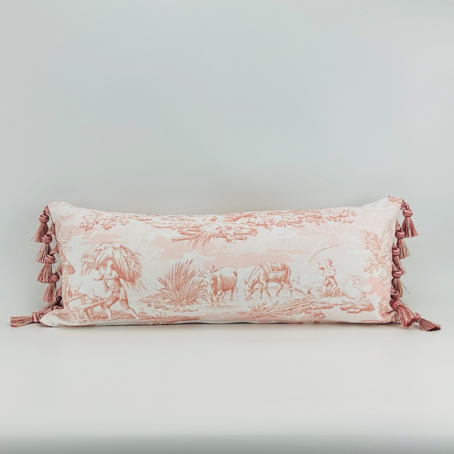 Blush Pink Toile Lumbar Pillow Cover With Optional Tassel Trim - Etsy