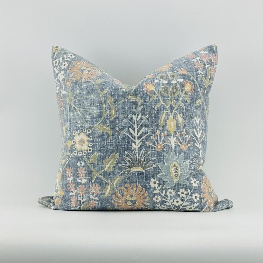 Denim Blue Rustic Floral Pillow Cover, Cottagecore, Boho, Farmhouse - Etsy