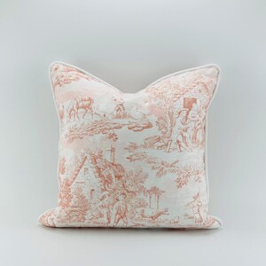 Blush Pink Toile Pillow Cover With Optional White Velvet Welt - Etsy