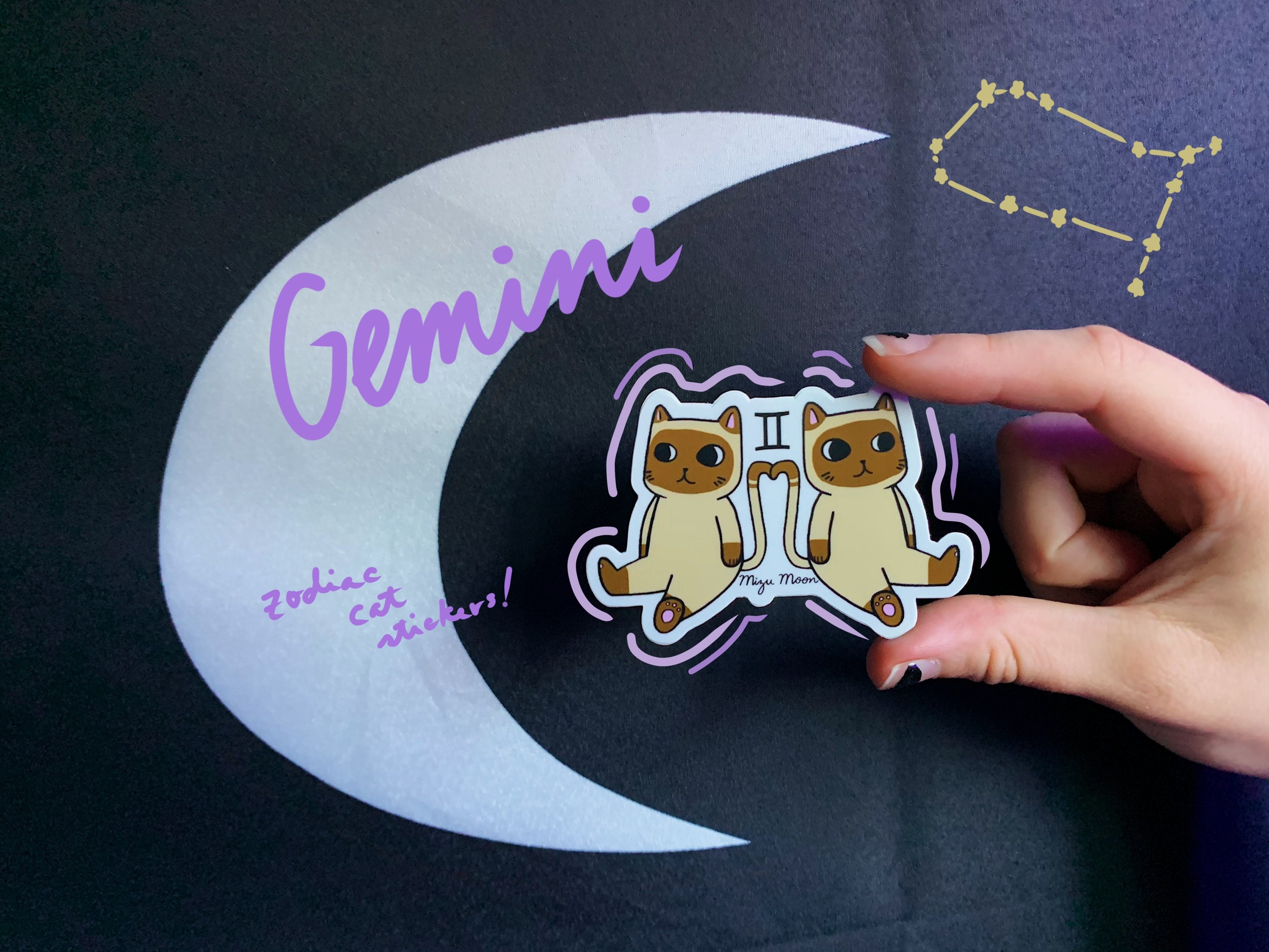 Gemini Zodiac Cat Vinyl Sticker durable & waterproof | Etsy