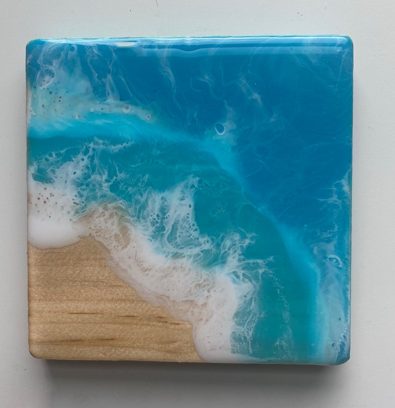Ocean Epoxy Covered Wood Coasters - Etsy
